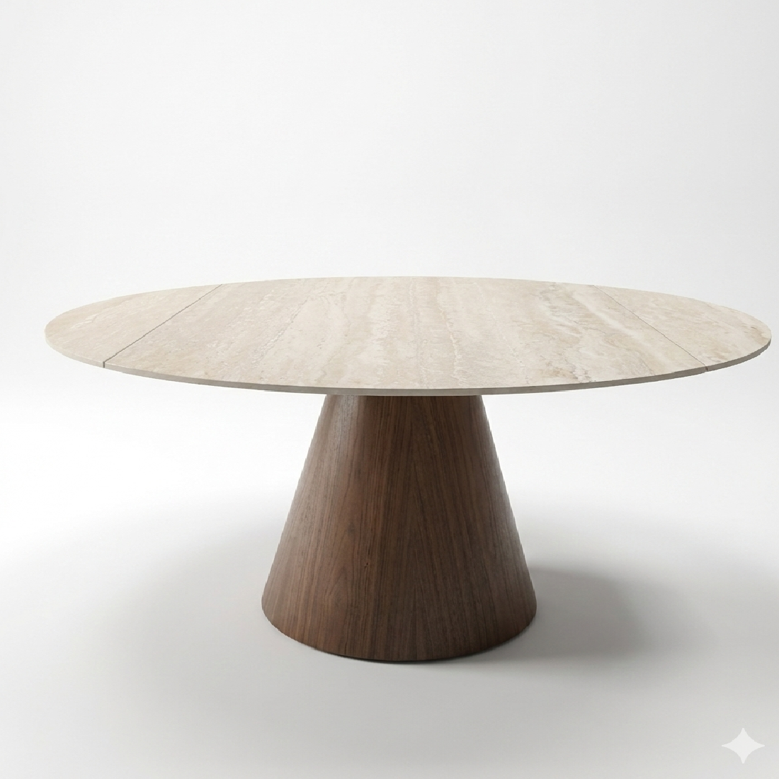 Atlas Walnut Timber and Travetine Round Extendable Dining Table ...